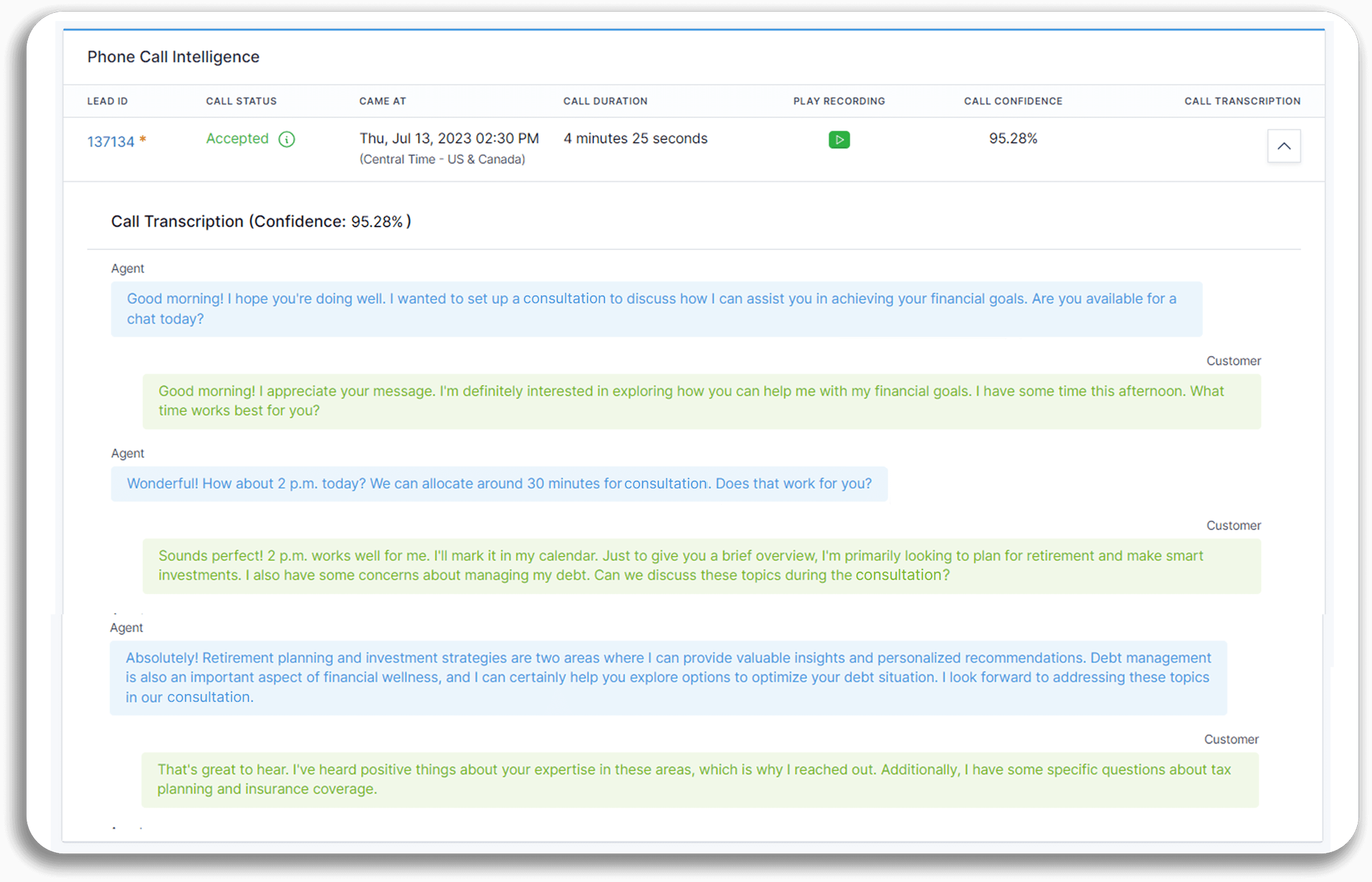 Call Transcription For Financial Advisors LeadCenter AI